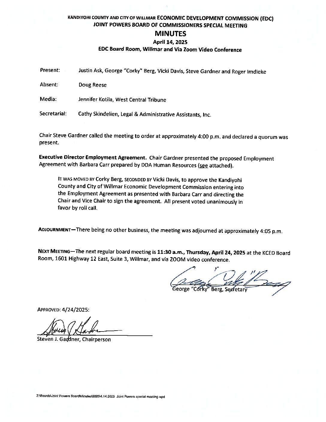 April 14, 2025 Joint Powers Board Special Meeting | Kandiyohi County ...
